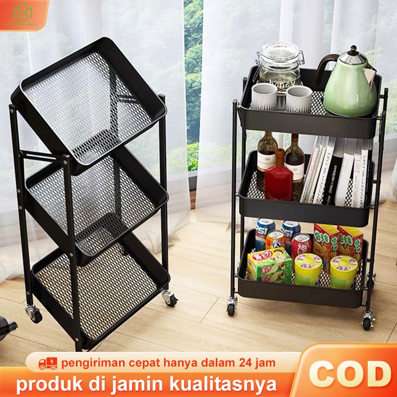 Jual ( Bisa Lipat ) Rak Troli Roda Besi Rak Lipat Rak Dapur Serbaguna ...