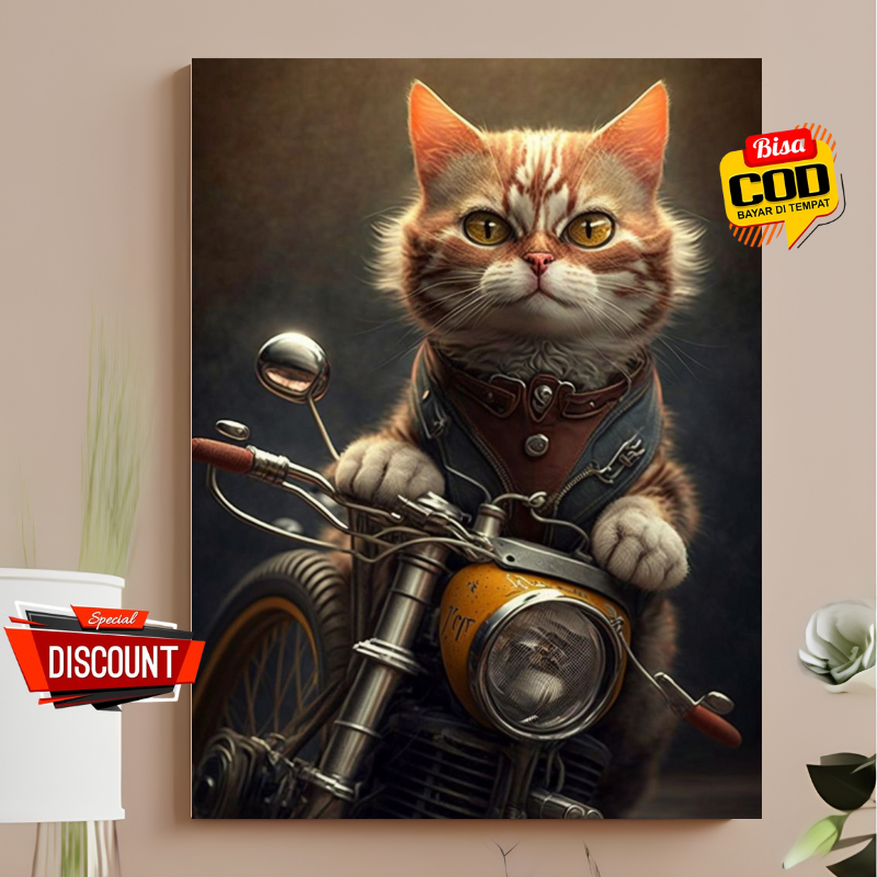 Jual Poster Kucing Naik Motor Hiasan Dinding Aesthetic Dari Bahan Papan ...