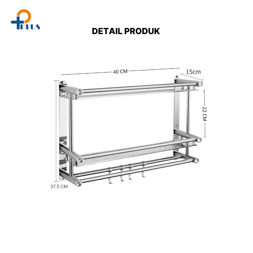 Jual [ Pplus ] Rak Kamar Mandi Stainless Gantungan handuk Model Tanpa ...