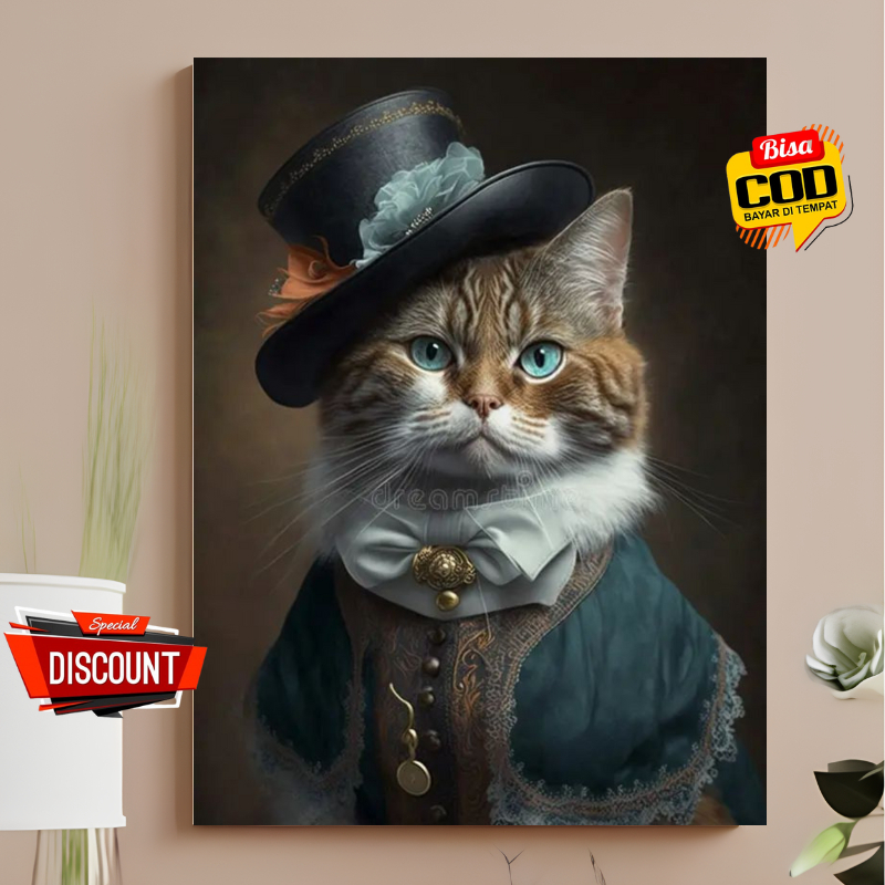 Jual Poster Gambar Kucing Pakai Jas Dan Topi Hiasan Dinding Aesthetic ...