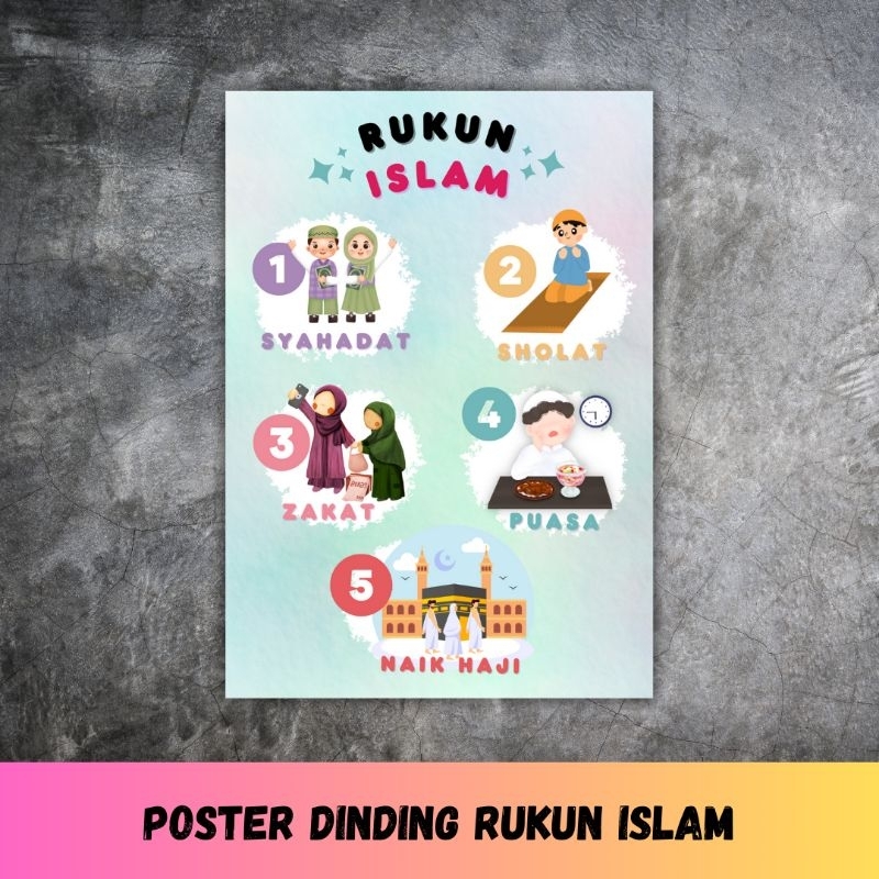 Jual Poster Rukun Islam Iman 2 pcs Edukasi Anak 2 3 4 tahun | Shopee ...