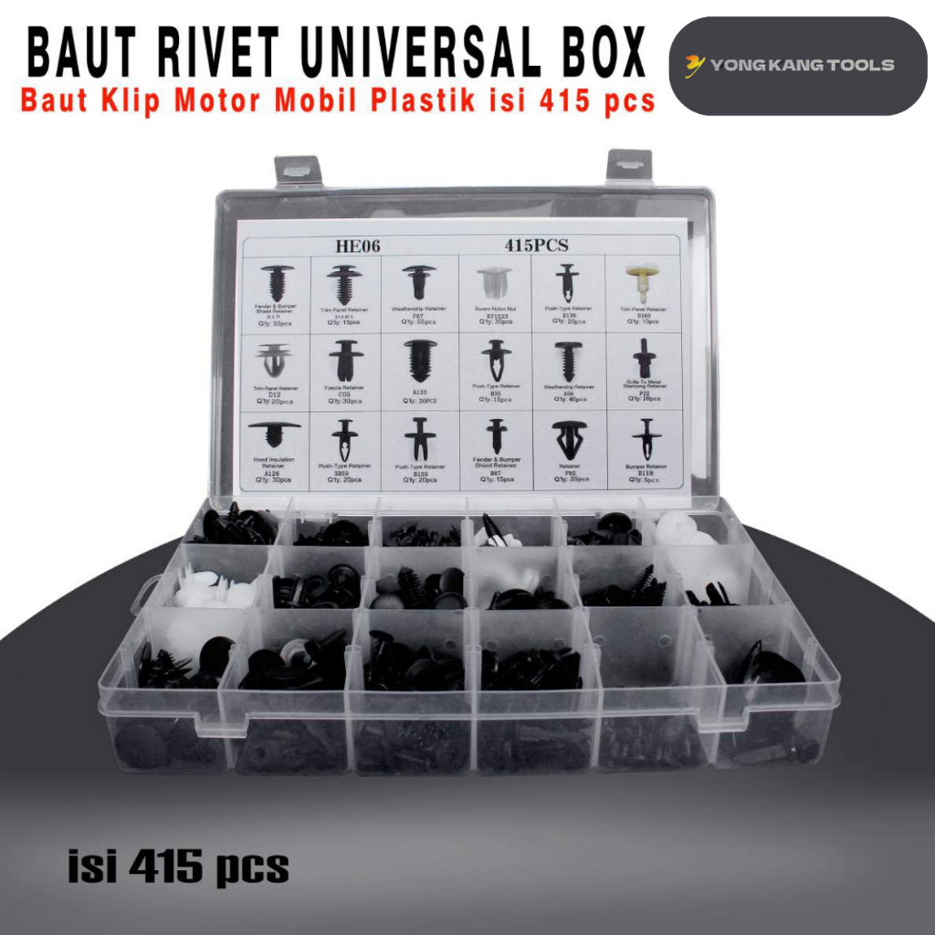 Jual Set Baut Rivet Universal isi 415 pcs Baut Klip Platik Baut Panel ...