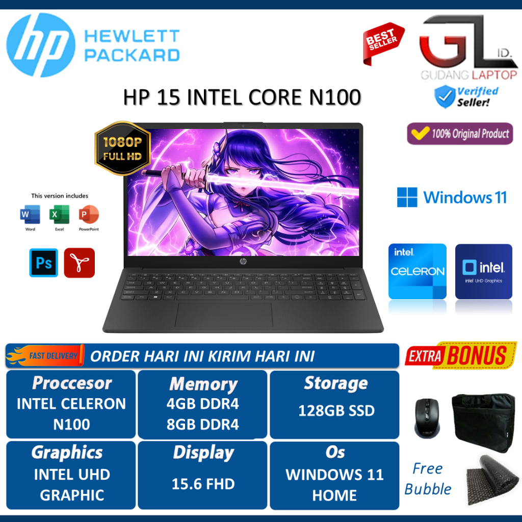 Jual Laptop baru Hp 15 Intel core N100 8GB 128GB 15.6 fhd win 11 ...