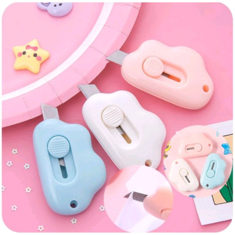 Jual Cutter cuter mini estetik aesthetic pisau mini cutter awan pisau ...
