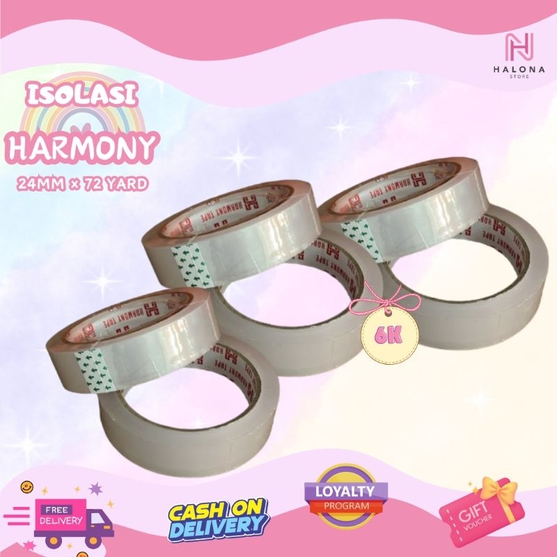 Jual Isolasi Harmony Transparan/ Bening ukuran 24mm × 72Yard | Shopee ...