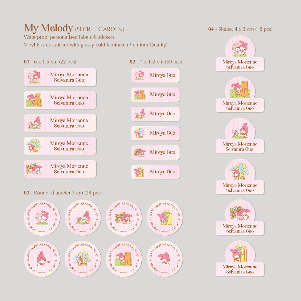 Jual MY MELODY (Secret Garden) / SINGLE PACK (4 bentuk , 4 ukuran ...