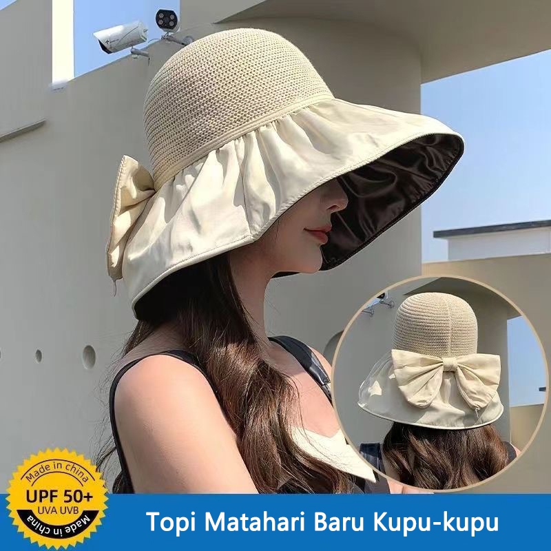 Jual Topi Wanita topi pantai ember lebar Topi nelayan pelindung sinar matahari dengan pinggiran ...