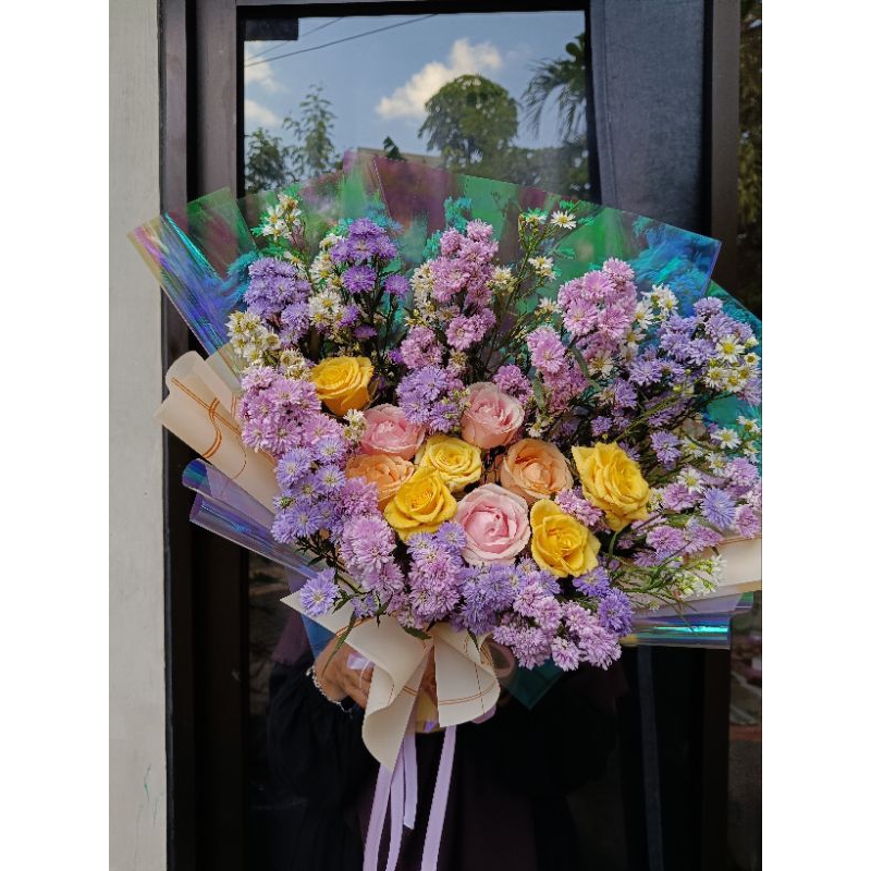 Jual buket bunga mawar mix segar asli fresh flower bouquet surabaya ...