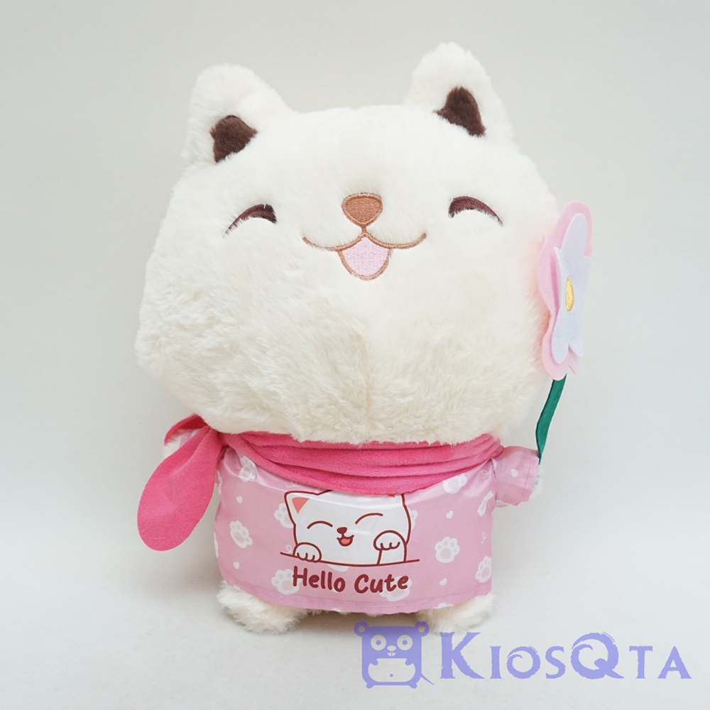 Jual boneka kucing cute cat putih krem baju syal pink bawa bunga large ...