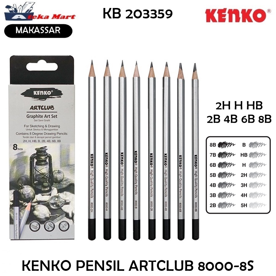 Jual [BOX/8 PCS] KENKO PENSIL ARTCLUB 8000-8S DRAWING PENSIL GAMBAR ...