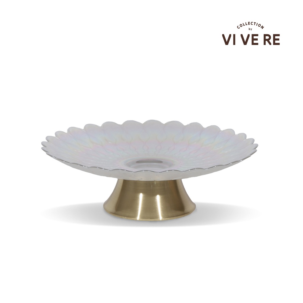 Jual VIVERE Tempat Kue Cake Stand Rayya Glass White Gold D28.3X9.5CM ...
