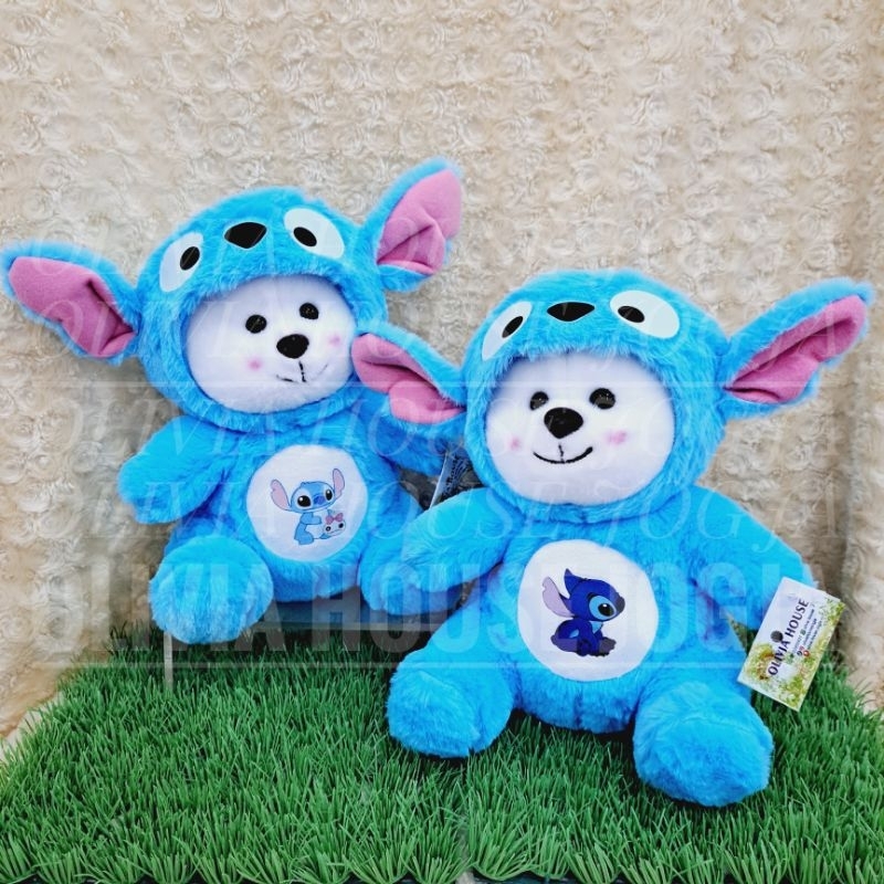 Jual Boneka Beruang Kostum Stitch Chubby Boneka Sit Stitch Hoodie Biru ...