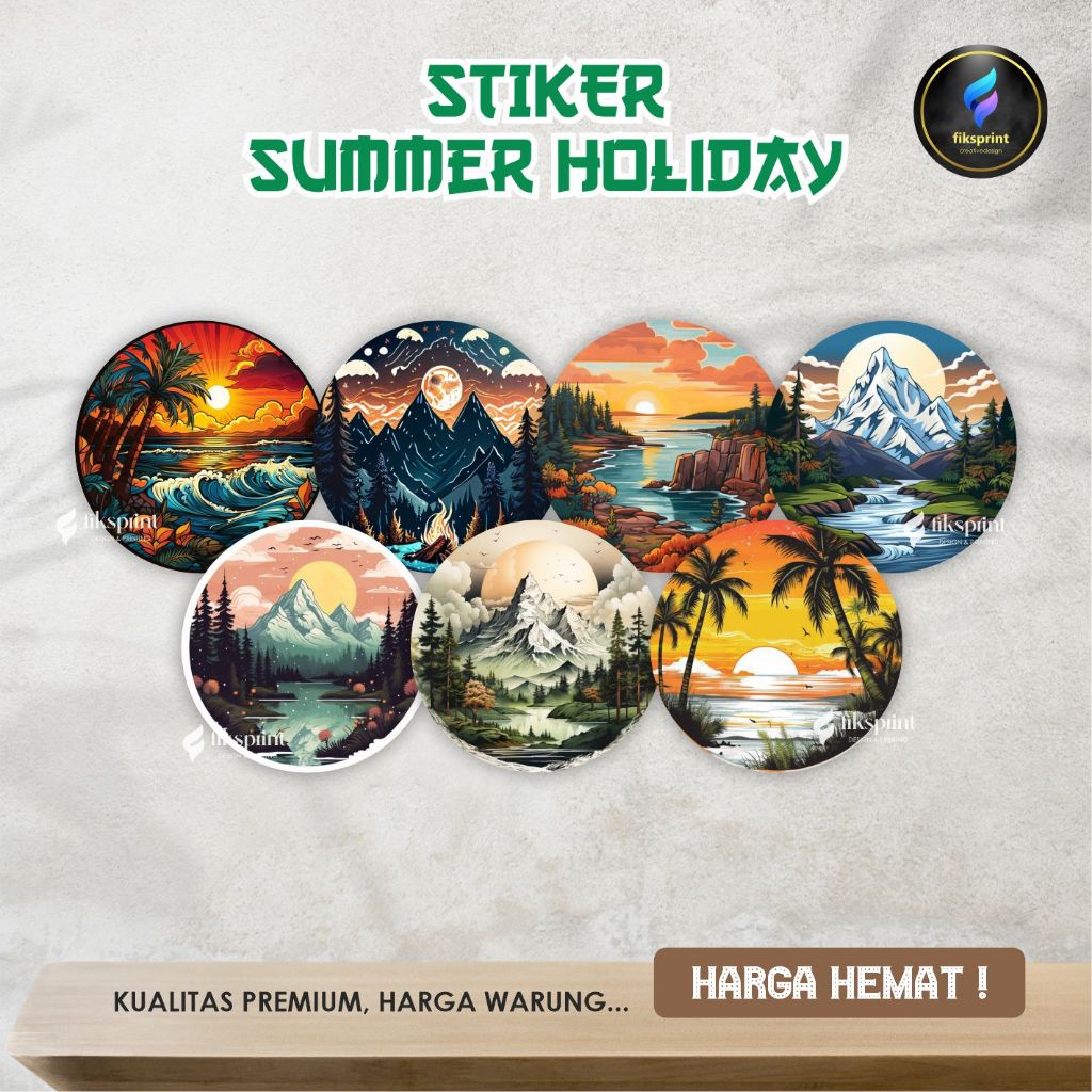 Jual Stiker summer holiday, stiker pantai dan gunung, ukuran 4.5 cm ...