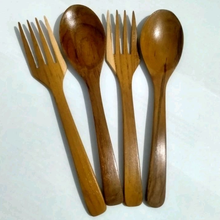 Jual sendok makan dan garpu dari kayu jati | Shopee Indonesia
