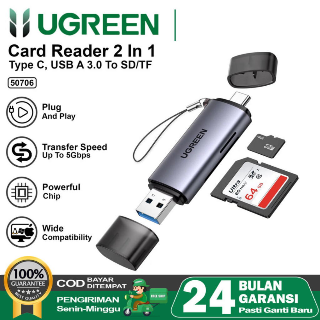 Jual UGREEN Card Reader OTG USB Type C dan USB A 3.0 Ke Micro SD TF ...