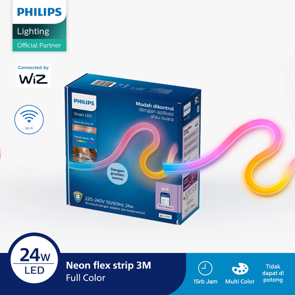 Jual Philips Lampu Smart WiFi LED Neon Flex Strip 3M 24W RGB | Shopee ...