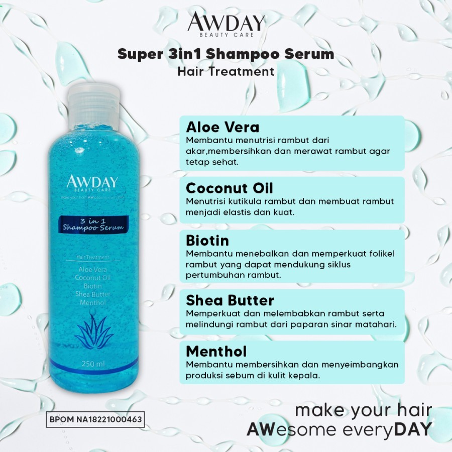Jual AWDAY Shampoo Serum Hair Treatment / Shampoo 3 in 1 Anti Ketombe ...