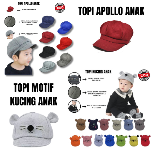 Jual TERMURAH TOPI ANAK LUCU MODEL APOLLO / TOPI ANAK LUCU MOTIF KUCING ...