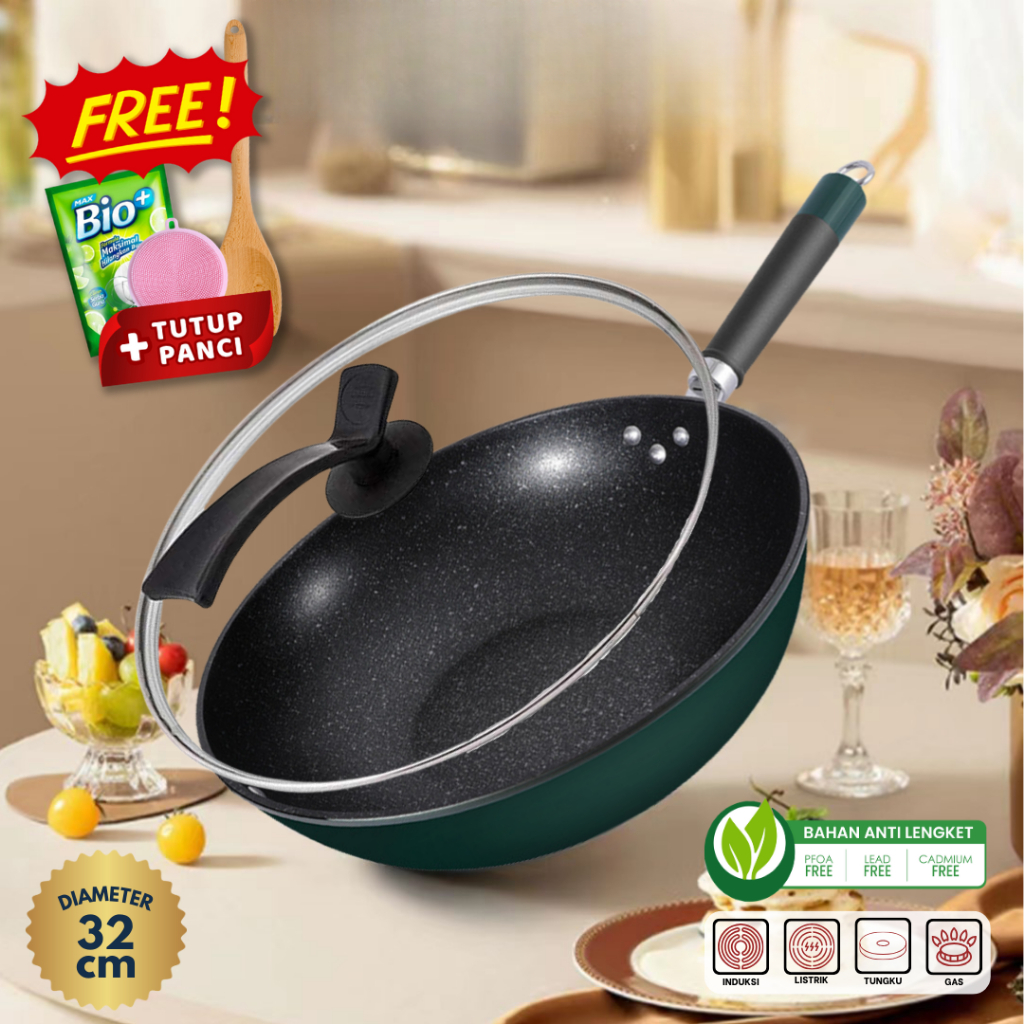 Jual FUNCOOK Wajan Penggorengan Anti Lengket Batu Medis 32cm Gratis ...