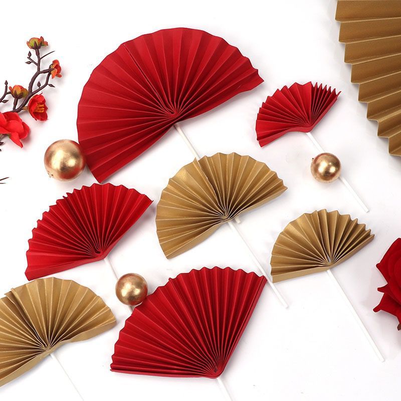 Jual TOPPER CAKE BENTUK KIPAS PAPER MERAH DAN GOLD /CAKE TOPPER KIPAS ...