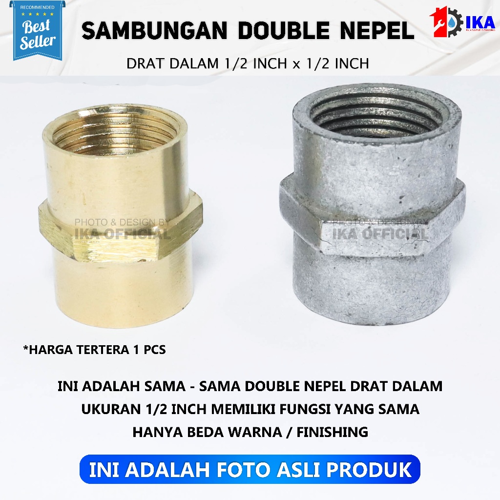 Jual Dobel Nepel 1/2 x 1/2 inch Drat Dalam 1/2" DRAT DALAM Kuningan Sock Pipa Air 1/2 Inchi ...