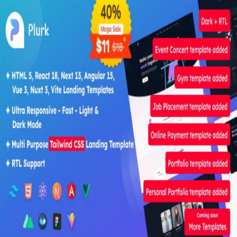 Jual PLURK – TAILWIND CSS MULTIPURPOSE LANDING TEMPLATES | Shopee Indonesia