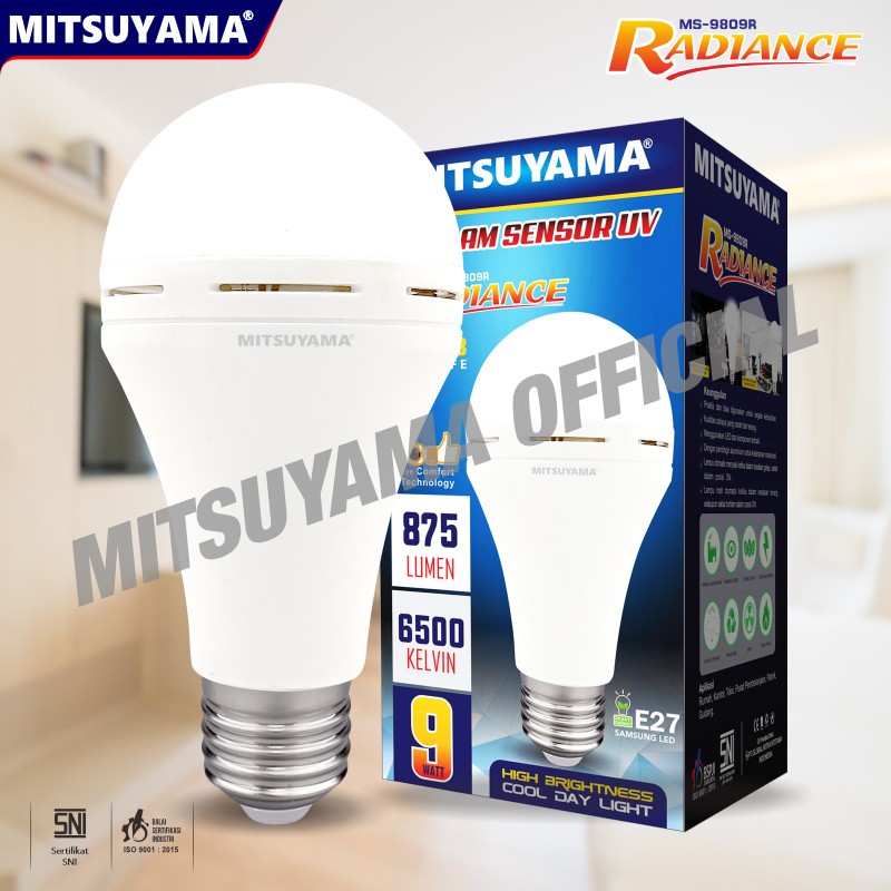 Jual Bohlam Sensor UV Mitsuyama LED Bulb series Radiance MS-9809R Long Life - 9W | Shopee Indonesia
