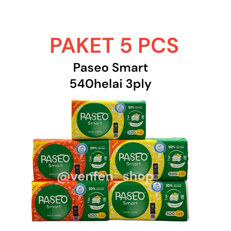 Jual [5PCS]TISU PASEO SMART FACIAL TISSUE 540HELAI 3PLY | Shopee Indonesia