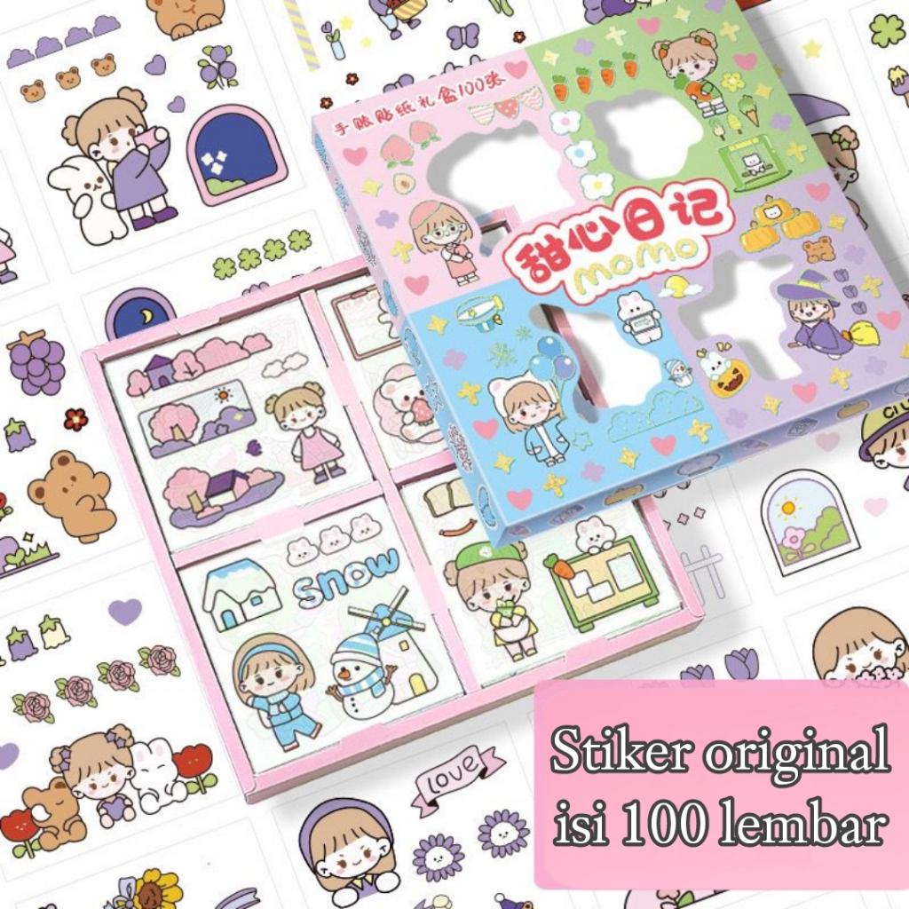 Jual Sticker MOMO Kartun Aesthetic Waterproof 1 Box isi 100 pcs ...