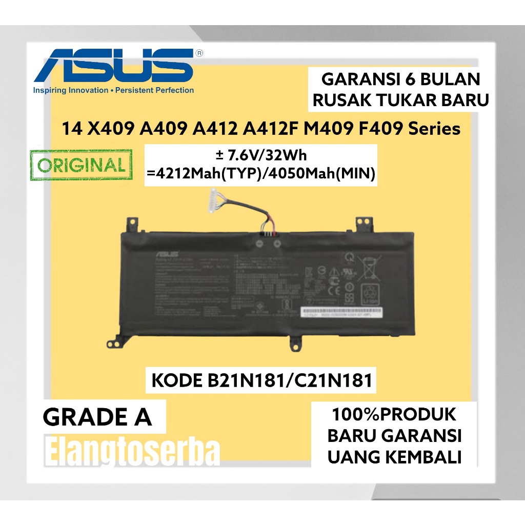 Jual Baterai Asus A412 A412F X412 X412FA X412FJ X412UA X412UB C21N1818 Original | Shopee Indonesia
