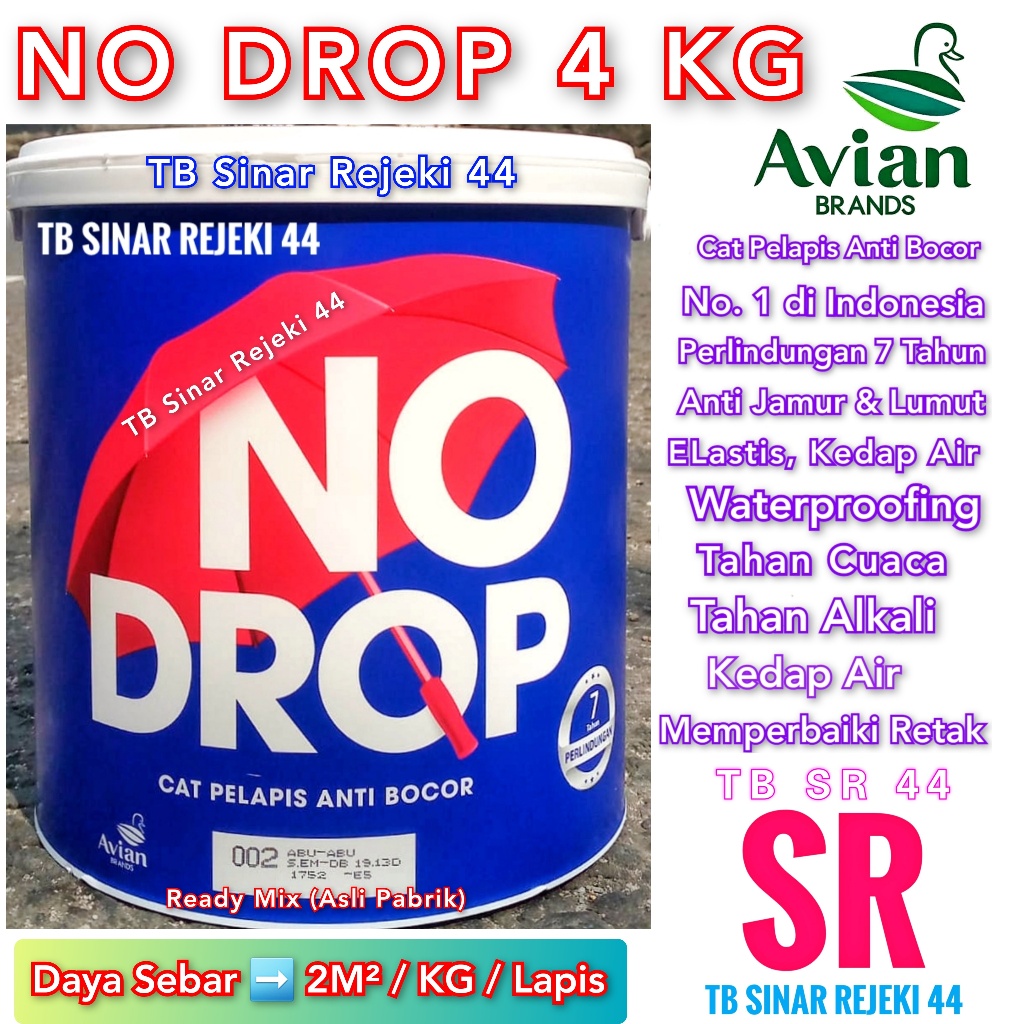 Jual [TB Sinar Rejeki 44] NO DROP 4 KG Warna Komplit Cat Pelapis Anti Bocor Waterproofing [Avian ...