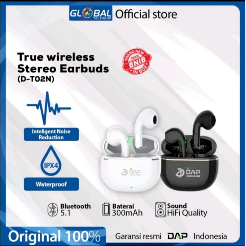 Jual DAP TWS True Wireless Stereo Earbuds D-T02N Original | Shopee ...