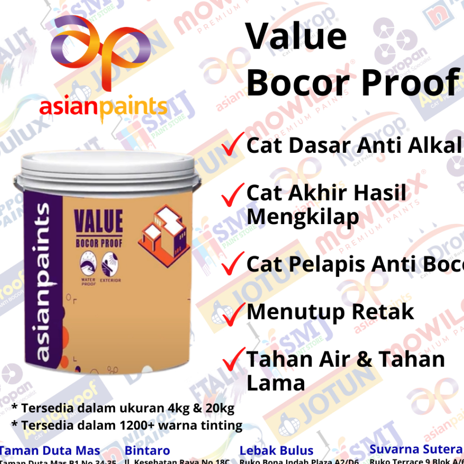 Jual CAT PELAPIS ANTI BOCOR/ WATERPROOFING VALUE BOCOR PROOF ASIAN ...