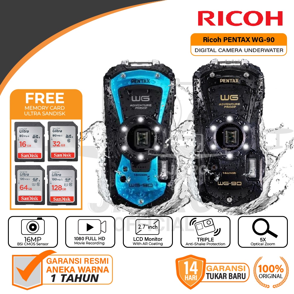Jual Ricoh PENTAX WG-90 Digital Camera Underwater Waterproof WG90 Resmi | Shopee Indonesia
