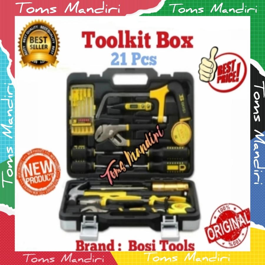 Jual Toolset Toolkit Toolbox Tool Set Tool Kit Tool Box 21 Pcs BOSI TOOLS | Shopee Indonesia