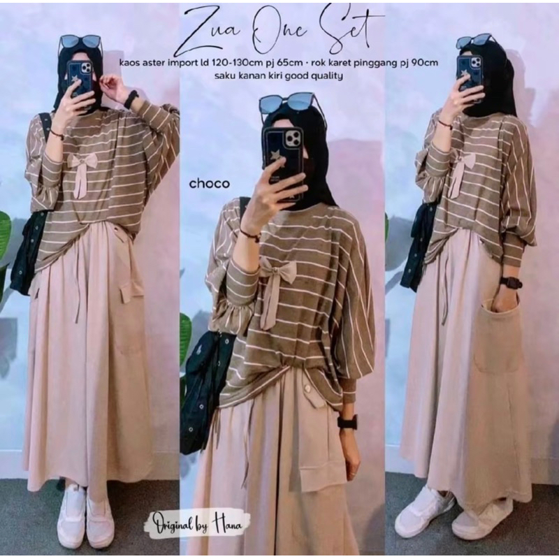 Jual Zua One Set Rok knit Atasan Stripe Batwing setelan Rok Cargo ...