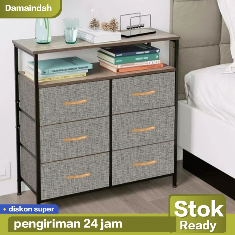 Jual Damaindah Lemari Pakaian / Kain Linen 6 Laci Lemari Sisi Ranjang ...