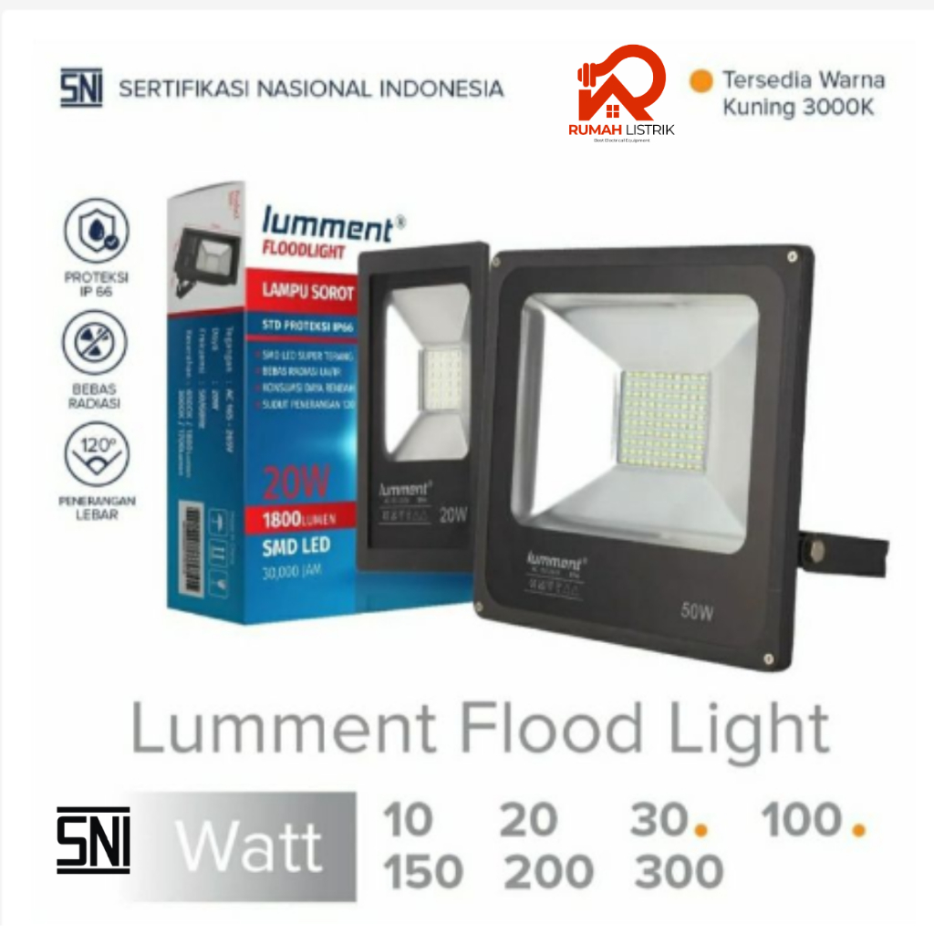 Jual Lumment Lampu Sorot LED 10W 20W 30W 50 Watt Flood Light Tembak Flood Lamp Putih/SNI ...