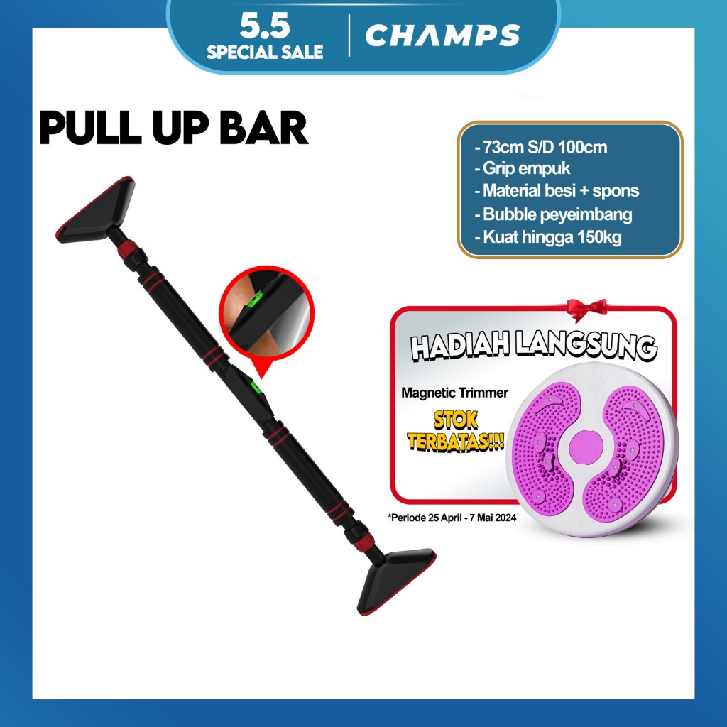 Jual CHAMPS Pull Up Bar Tiang Chin Up Adjustable | Olahraga Pintu ...