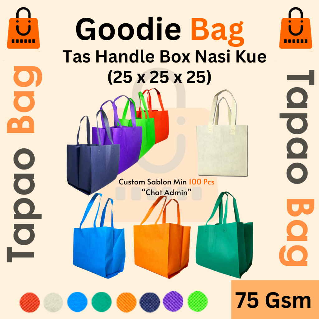 Jual Tas Nasi Kotak | Tas Kotak Kue Spunbond Box 25 x 25 x 25 Goodie Bag Tas Spunbond 75 Gsm ...