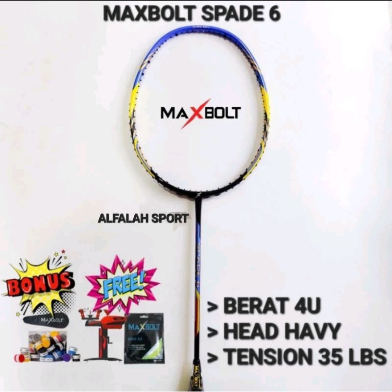 Jual Raket Badminton Maxbolt Spade 6 Original 35 LBS [FREE TAS DAN GRIP ...