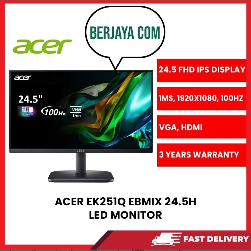 Jual Monitor Led Acer EK251Q 25" ips full hd garansi nasional 3 tahun ...