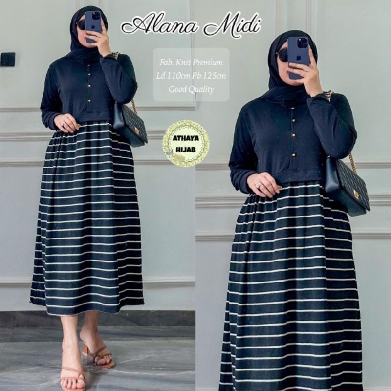 Jual ALANA MIDI DRESS POLOS MIX SALUR FULL KNIT PREMIUM 2204 | Shopee Indonesia