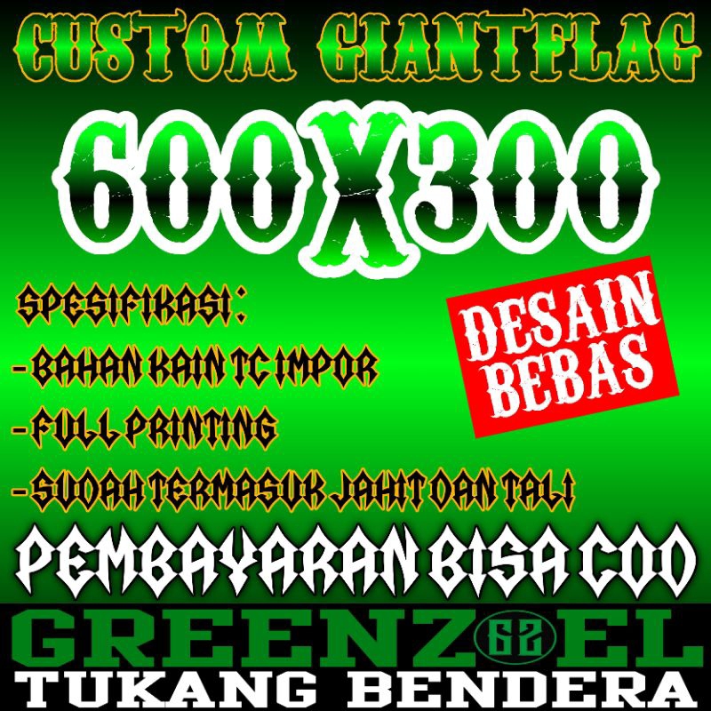 Jual CETAK BENDERA PRINTING DESAIN SENDIRI / CUSTOM GIANTFLAG 600X300 ...
