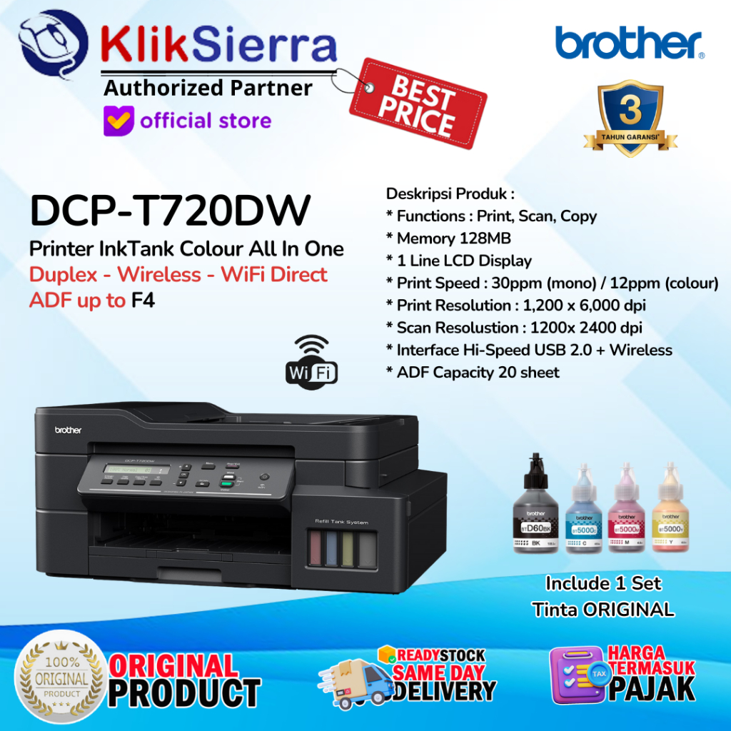 Jual BROTHER DCP-T720DW Printer Ink Tank Multifunction T720 WiFi Duplex ADF ORI Garansi Resmi ...