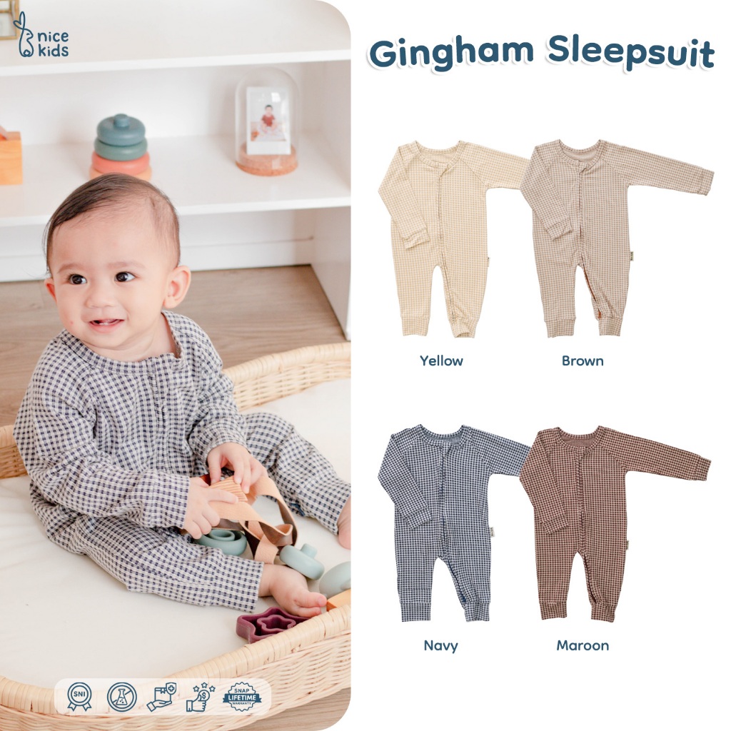 Jual Nice Kids - Gingham Sleepsuit Bayi Motif Kotak Korea (Baby Sleepsuit Romper Jumper Baju ...