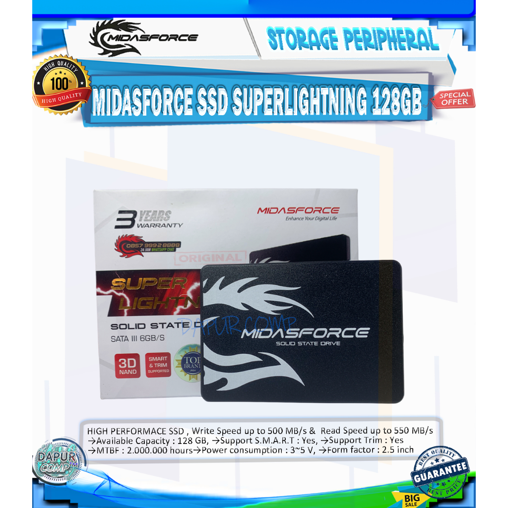 Jual MIDASFORCE SSD SUPER LIGHTNING CAPACITY 128GB | Shopee Indonesia