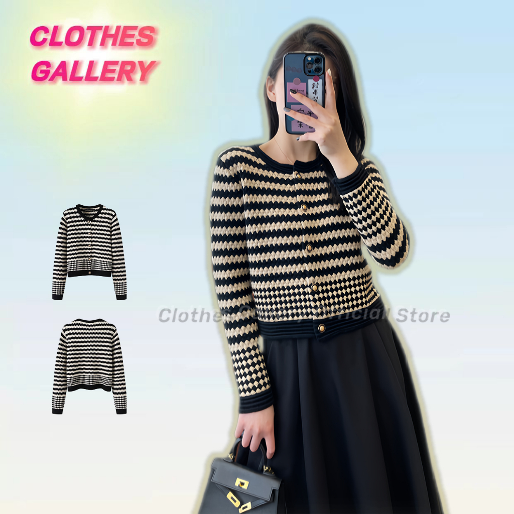 Jual ClothesGallery Stripe Cardigan Vintage Pendek Knit Button Cardigan ...