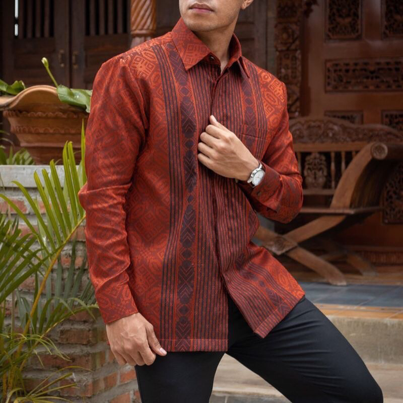 Jual Kemeja Songket Baron Oren Tua Original Tenun ATBM | Shopee Indonesia