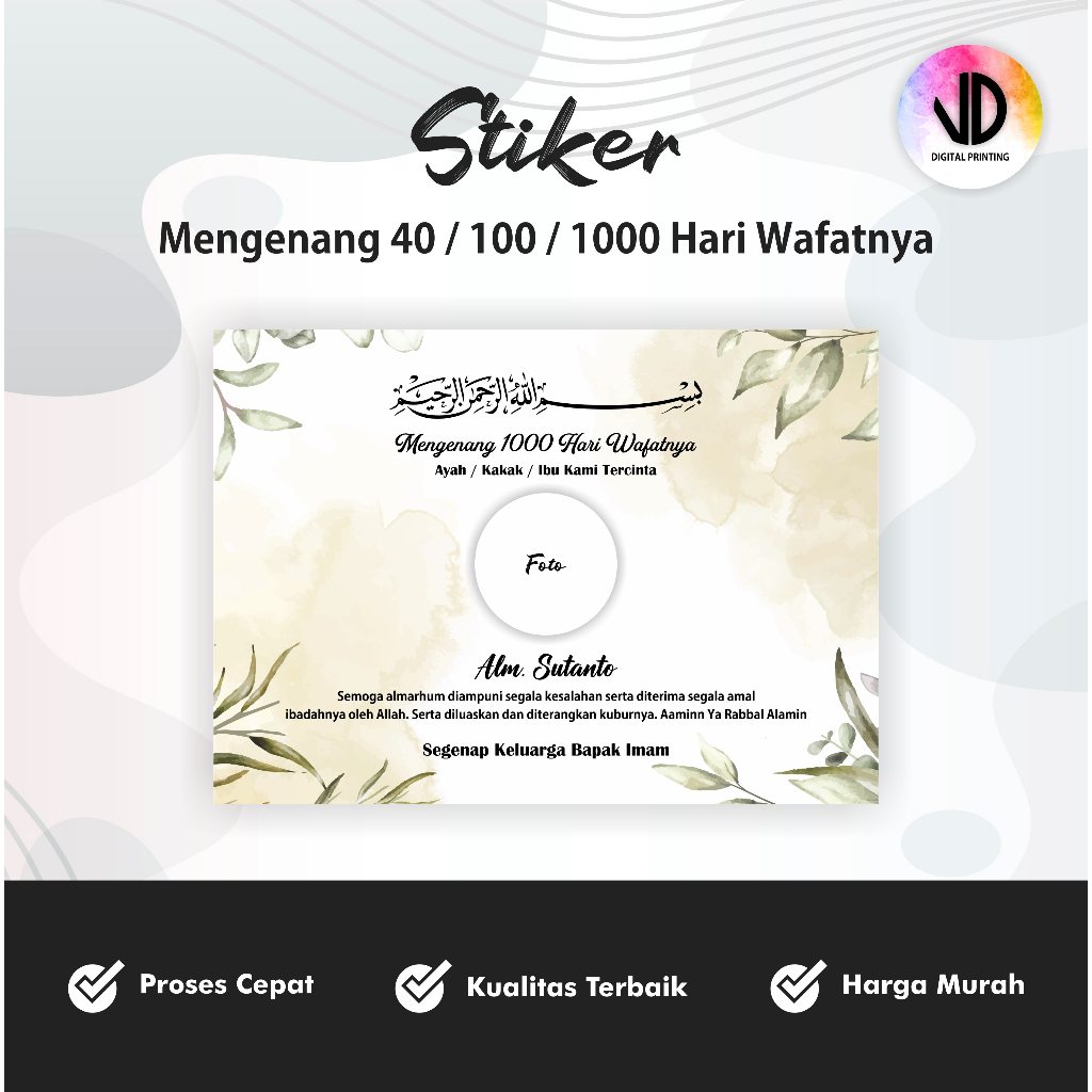 Jual Sticker untuk TAHLIL 40 / 100 / 1000 Hari (Stiker Tasyakuran Murah ...